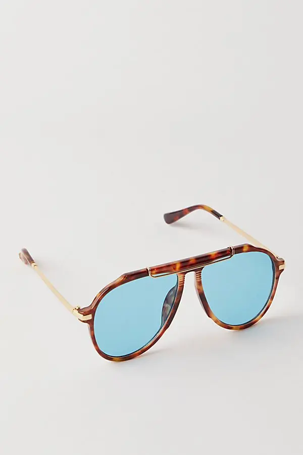 Free People Ventura Oversized Aviator Sunglasses - Tortoiseshell/blue Lens
