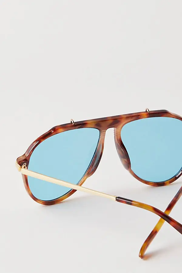 Free People Ventura Oversized Aviator Sunglasses - Tortoiseshell/blue Lens