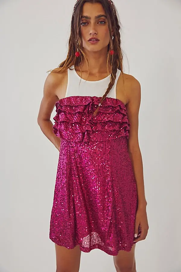 Free People Frida Ruffle Mini Dress By In Berries - 70% Off | Editorialist