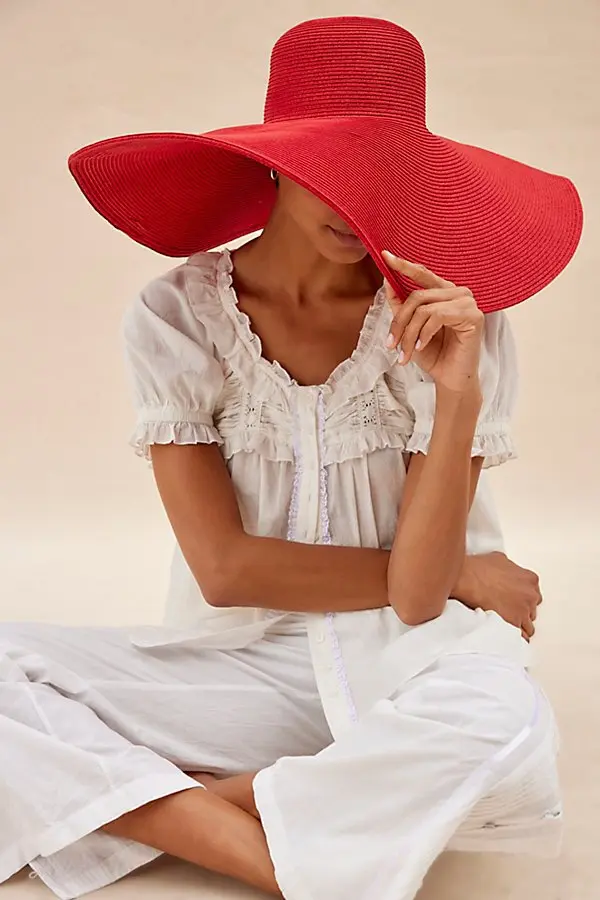 Free People Shady Character Packable Wide Brim Straw Hat - Red