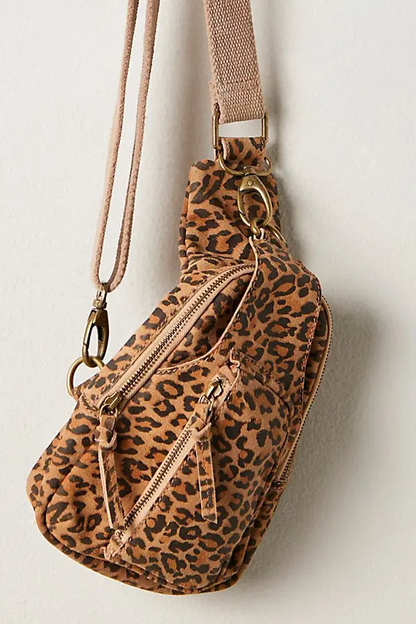 Free People Suede Sling Bag - Leopard