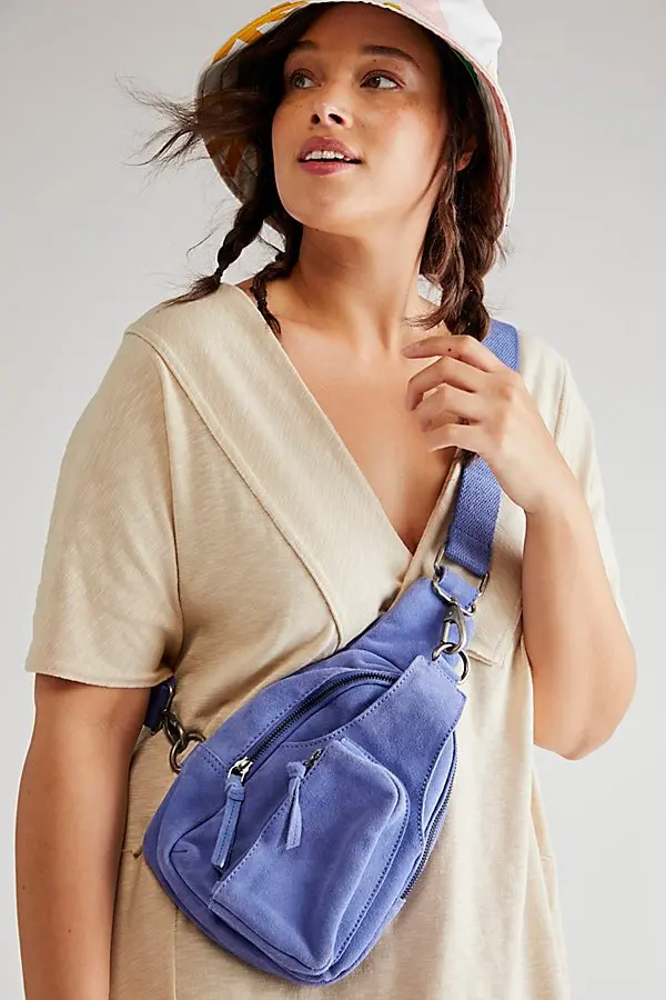 Free People Suede Sling Bag - Periwinkle Prep