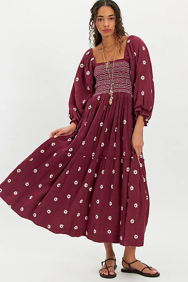 green emerald velvet dress GC Free People Embroidered Fable Midi Dress (MEDIUM) – spellandsage