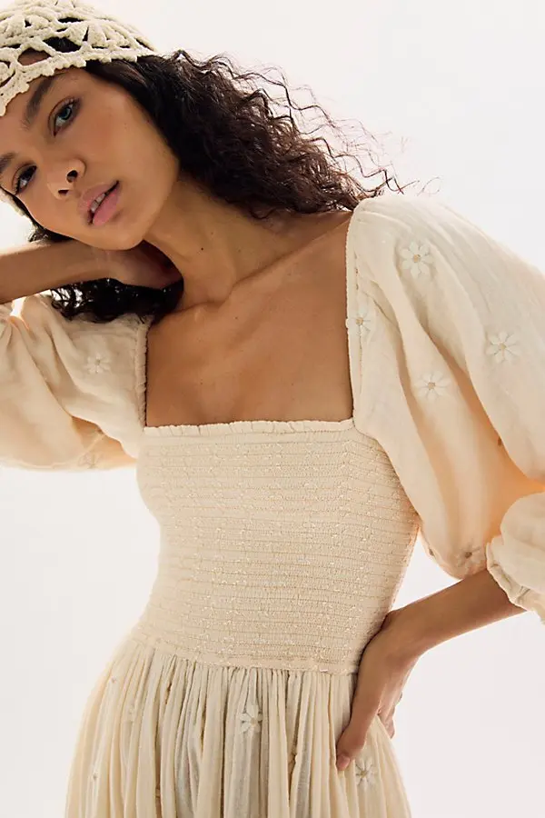 Free People Dahlia Embroidered Maxi Dress - Shortbread Combo