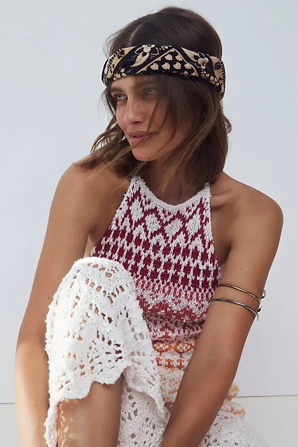 Free People Lotus Paisley Print Bandana - Black Combo