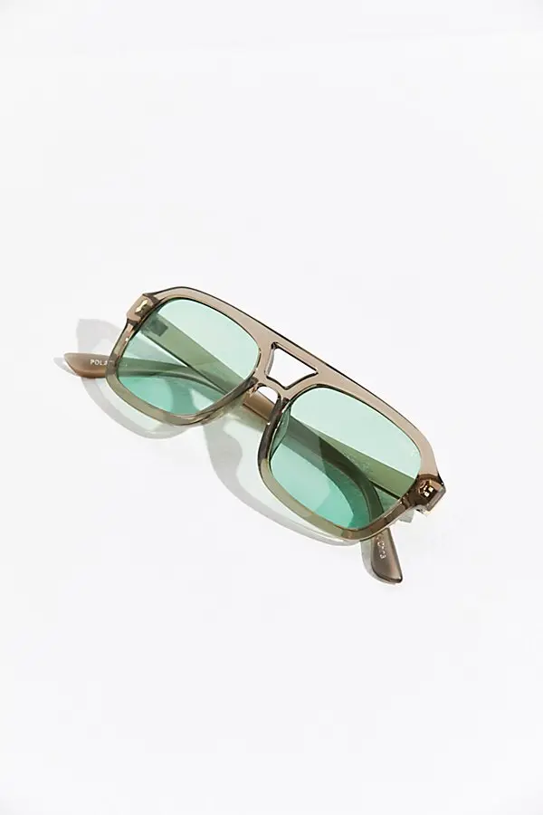 Free People Royal Polarized Aviator Sunglasses - Grey/mint