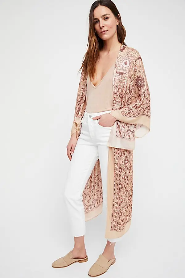 Free People Magic Dance Border Print Duster - Latte Combo