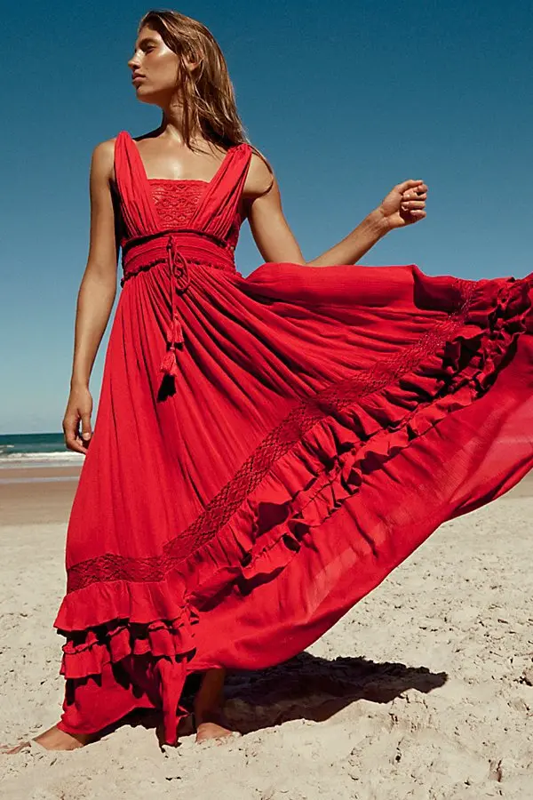 Free People Santa Maria Maxi Dress - Silk Red