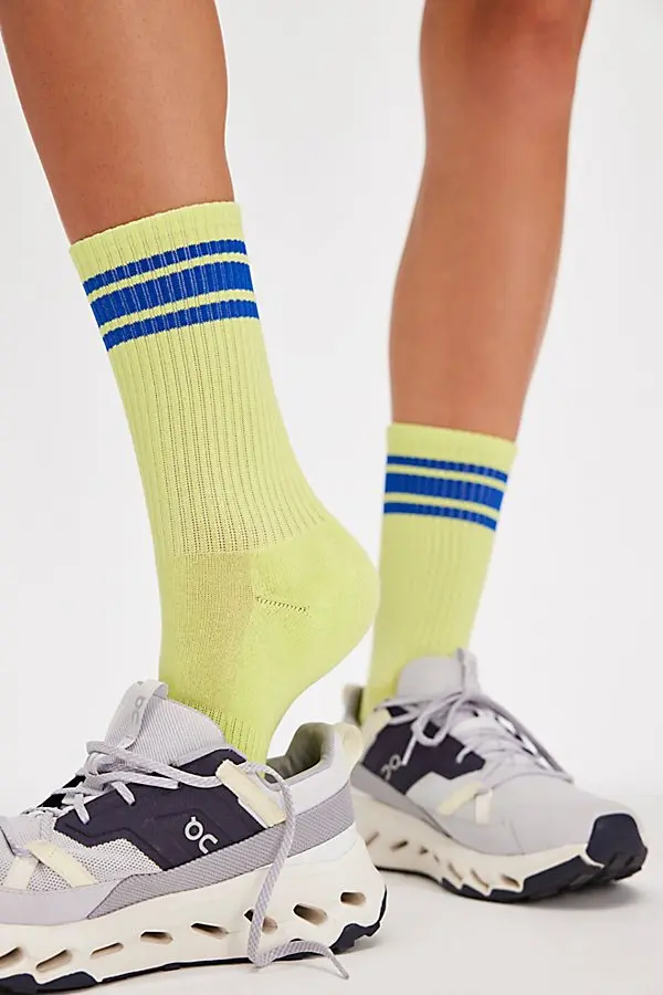 LUCKY HONEY Movement Logo Stripe Crew Socks - Sour Citrus