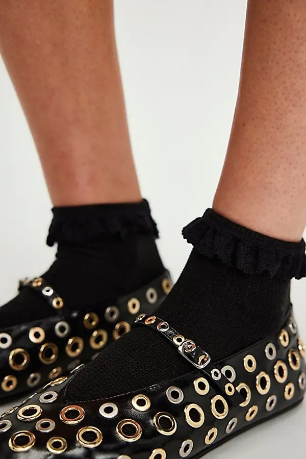 Free People Waffle Knit Ankle Socks - Black