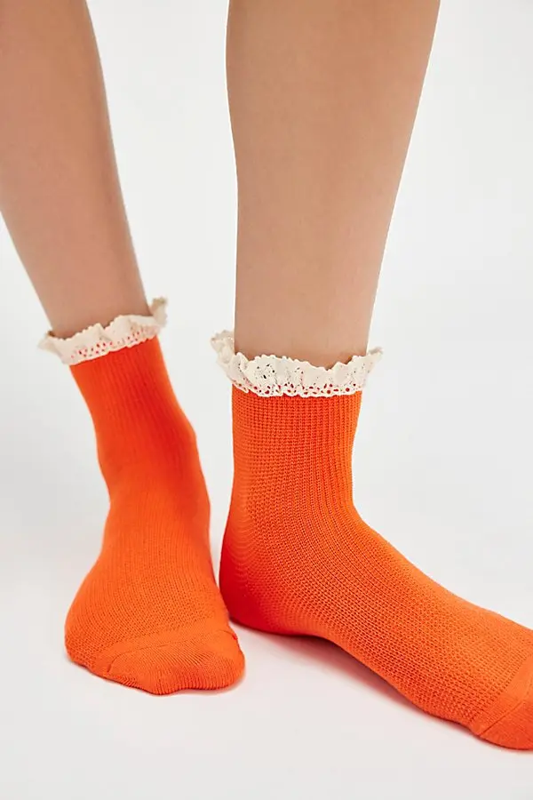 Free People Waffle Knit Ankle Socks - Cajun