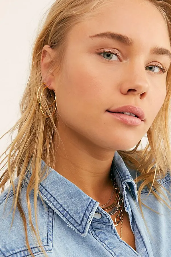 Free People Plated Hoop Earring Set - Gold Delicate