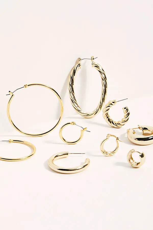 Free People Plated Hoop Earring Set - Gold Delicate