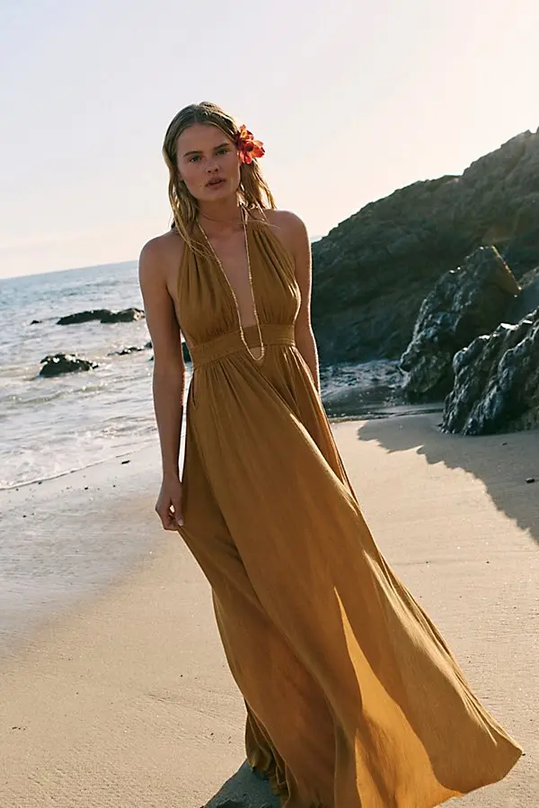 blue dress for baby girl Golden Hour Goddess Flowy Maxi Sundress | Cutout Maxi Dress | Backless Flowy Maxi main image 1