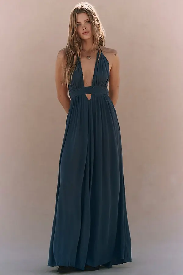 Free People Look Into The Sun Maxi Dress - Dark Denim