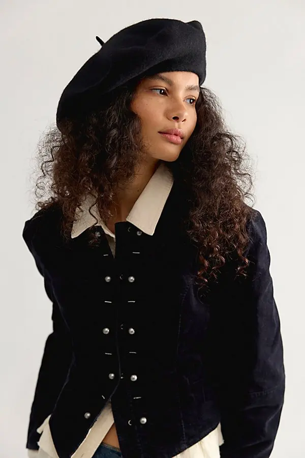 Free People Margot Slouchy Beret - Black