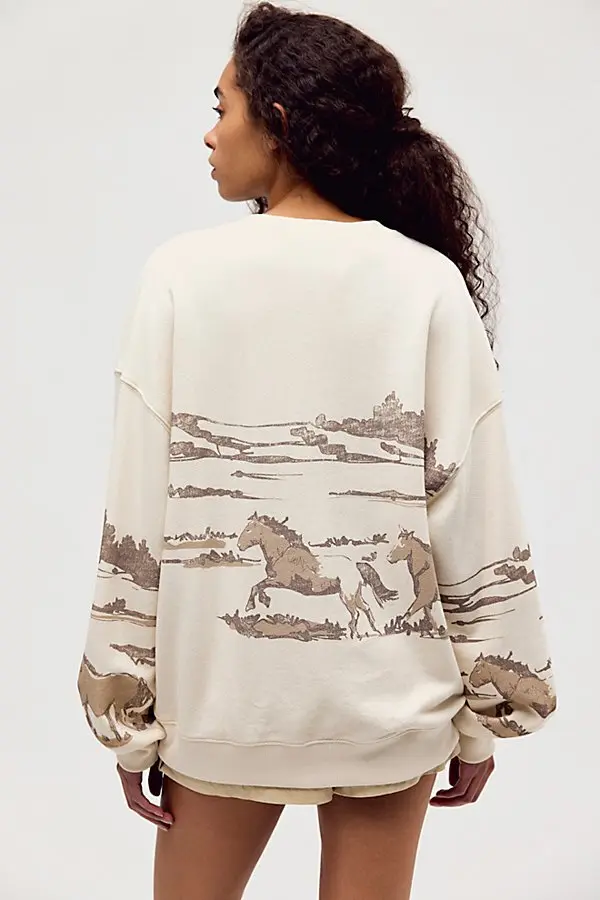 Daydreamer Running Horses Graphic Crewneck