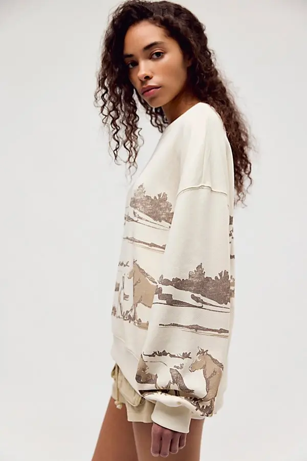 Daydreamer Running Horses Graphic Crewneck