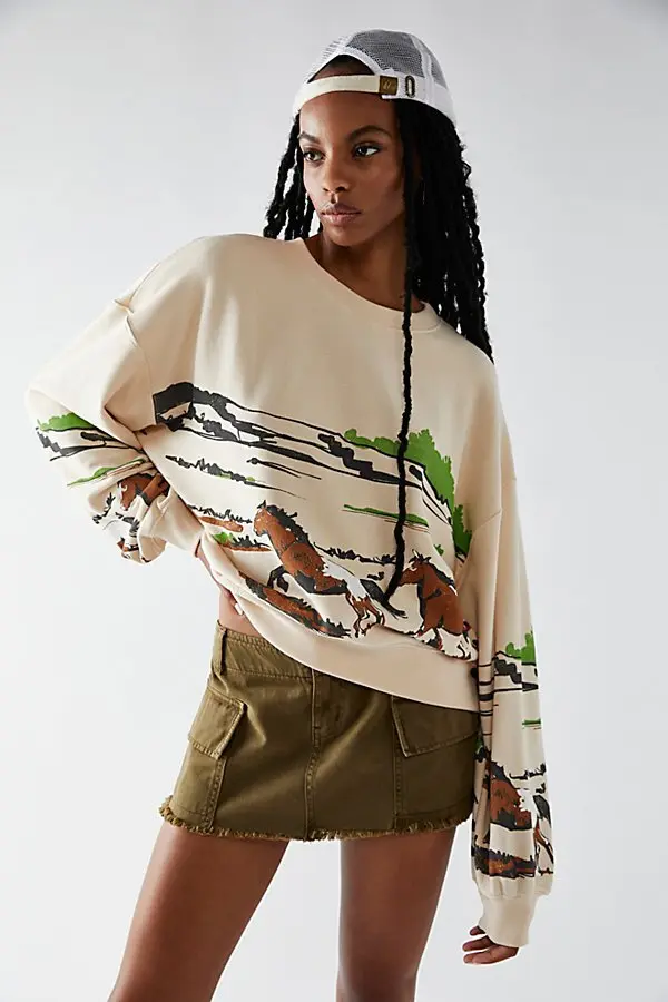 Daydreamer Running Horses Oversized Crewneck