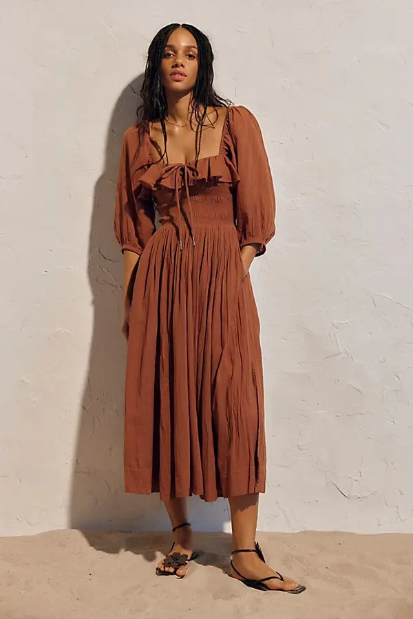 Free People Oasis Midi Dress - Honey Topaz