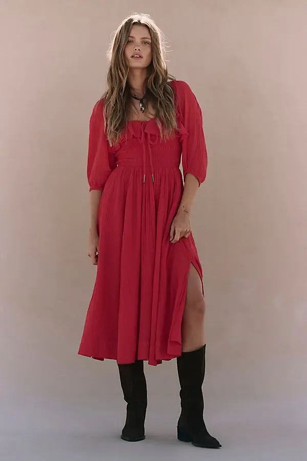 Free People Oasis Midi Dress - Poppy Red