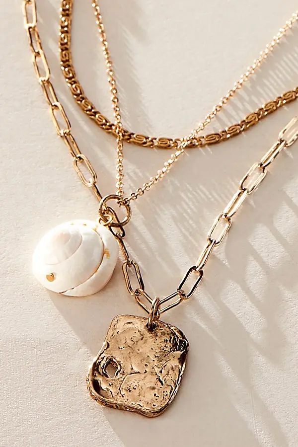 Free People Oversized Coin Layered Necklace - Shell/gold