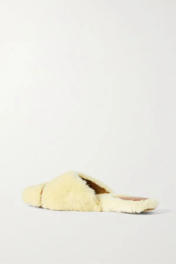 MALONE SOULIERS Rene Leather-trimmed Shearling Slippers
