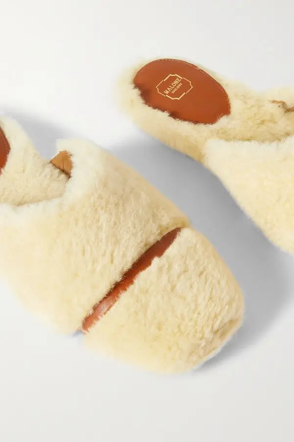 MALONE SOULIERS Rene Leather-trimmed Shearling Slippers