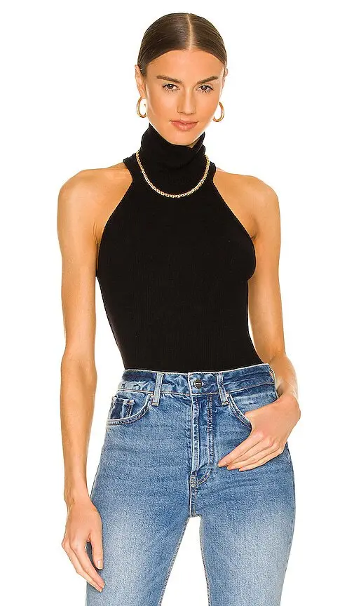 Michael Lauren Ribbed Turtleneck Tank - Black
