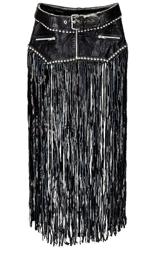 UNDERSTATED LEATHER Texas Motto Leather Fringe Belt - Black