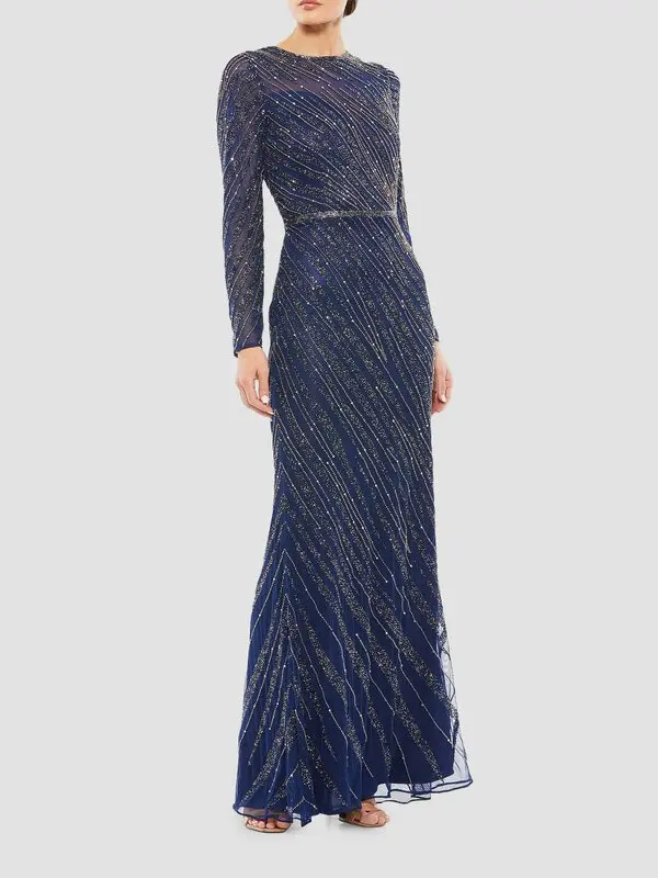 Mac Duggal Sequin Long-sleeve Gown