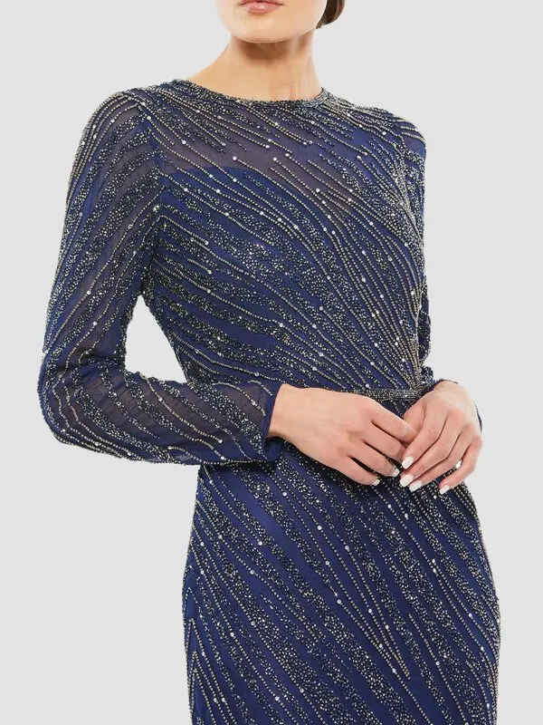 Mac Duggal Sequin Long-sleeve Gown