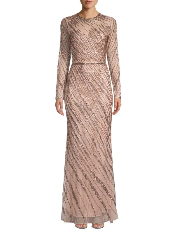 Mac Duggal Sequin Long-sleeve Gown