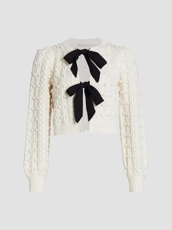 Alice + Olivia Kitty Puff-sleeve Cardigan - Soft White Black