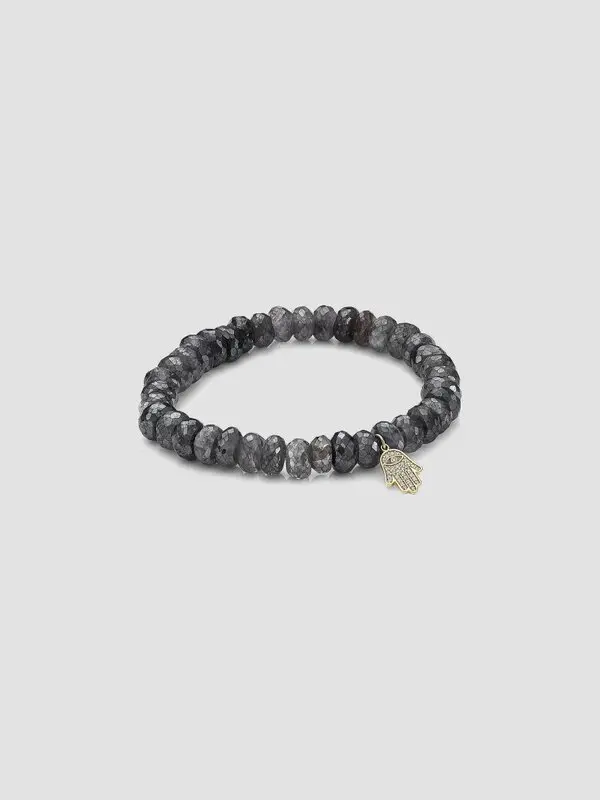 SYDNEY EVAN 14k Yellow Gold, 0.11 Tcw Diamond & Iolite Hamsa Beaded Bracelet - Blue