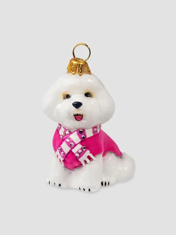 JOY TO THE WORLD COLLECTIBLES Pet Set Pichon Frise Velvet Coat & Scarf Glass Dog Ornat - Neutral