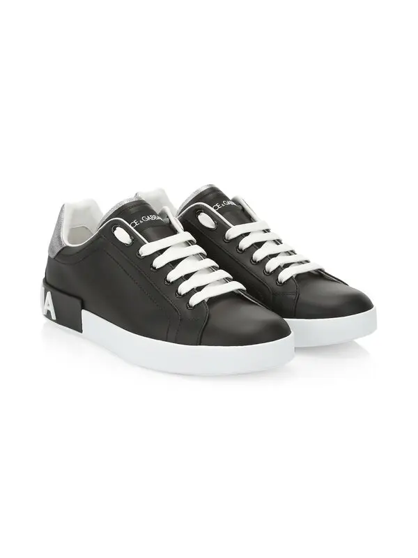 Dolce & Gabbana Portofino Leather Sneakers - Black Silver