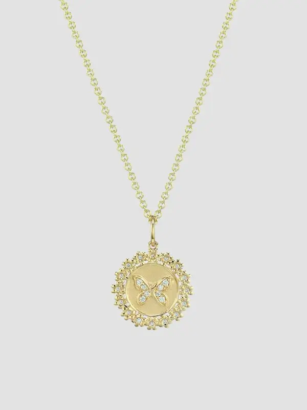 SYDNEY EVAN 14k Yellow & Diamond Daisy-trimmed Bee Coin Pendant Necklace - Gold