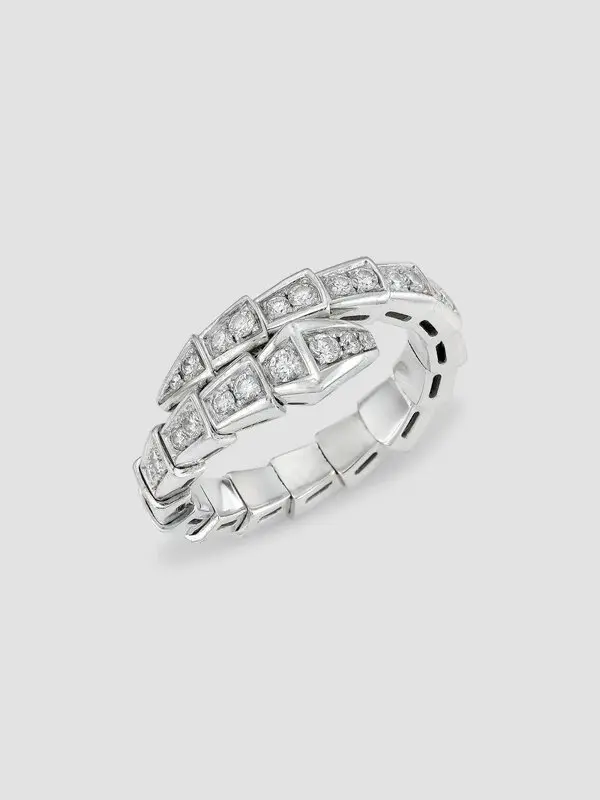BVLGARI Serpenti Viper 18k & Diamond Wrap Ring - White Gold