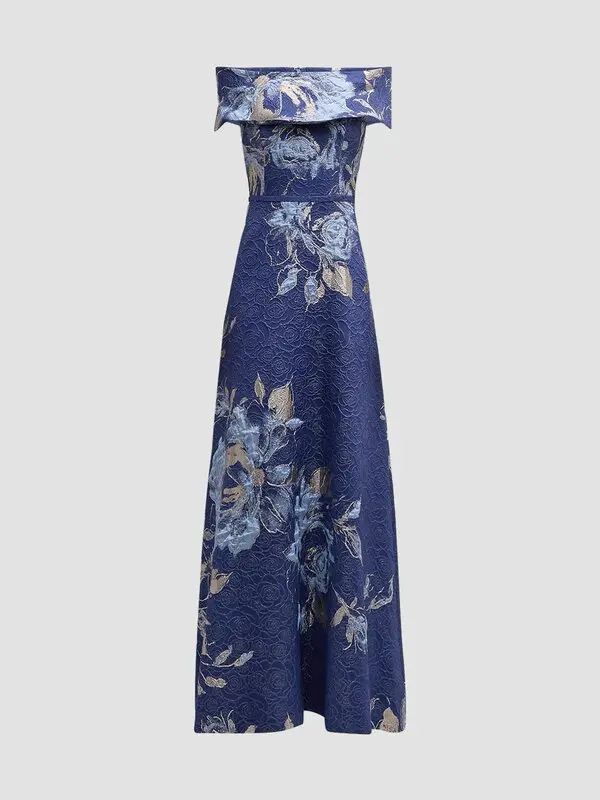 Rickie Freeman For Teri Jon Floral Off-the-shoulder Gown - Blue Multi