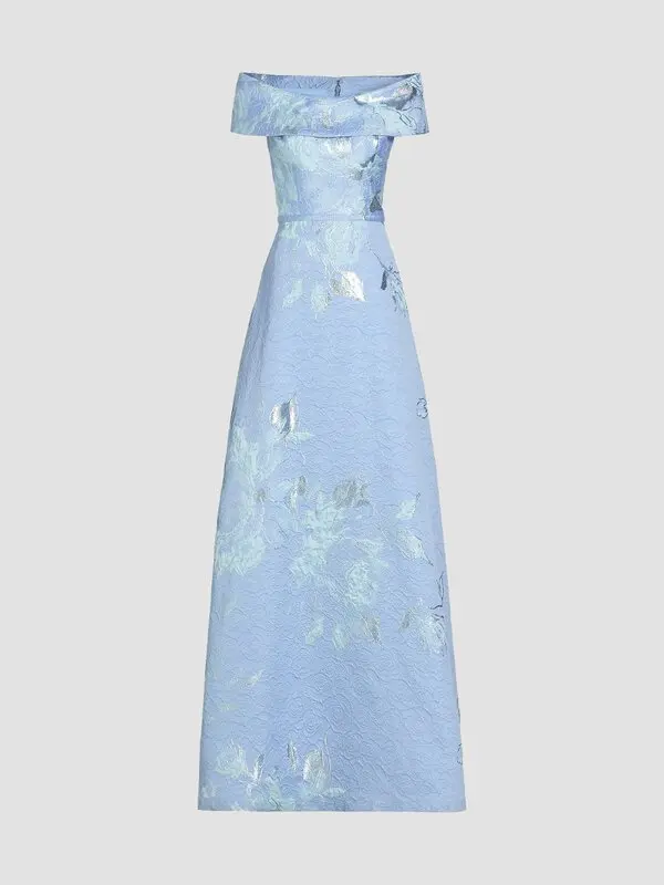 Rickie Freeman For Teri Jon Floral Off-the-shoulder Gown - Periwinkle