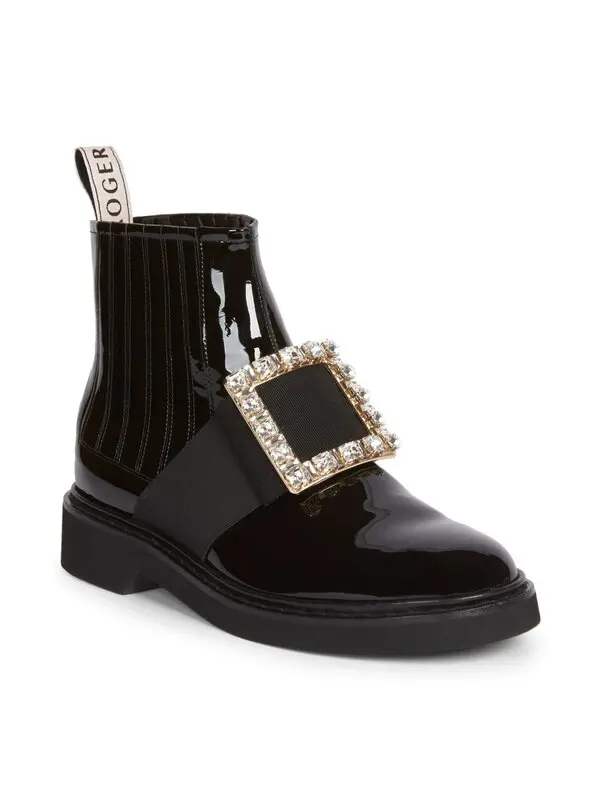 ROGER VIVIER Viv Rangers Strass Patent Leather Chelsea Boots