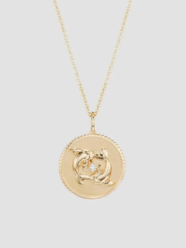 SYDNEY EVAN 14k Yellow & Diamond Zodiac Medallion Pendant Necklace - Pisces