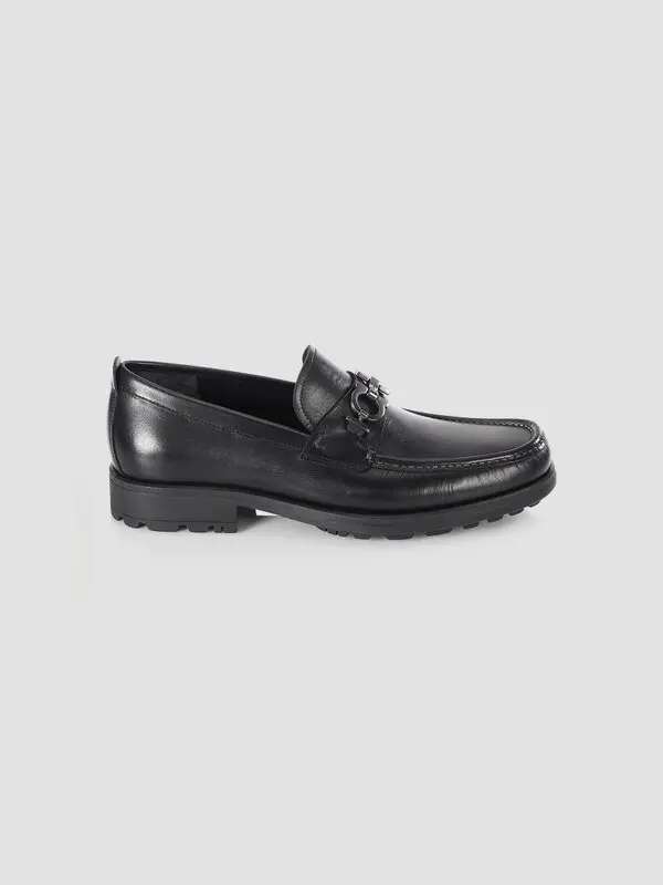 FERRAGAMO David Gancini Bit Leather Loafers - Nero