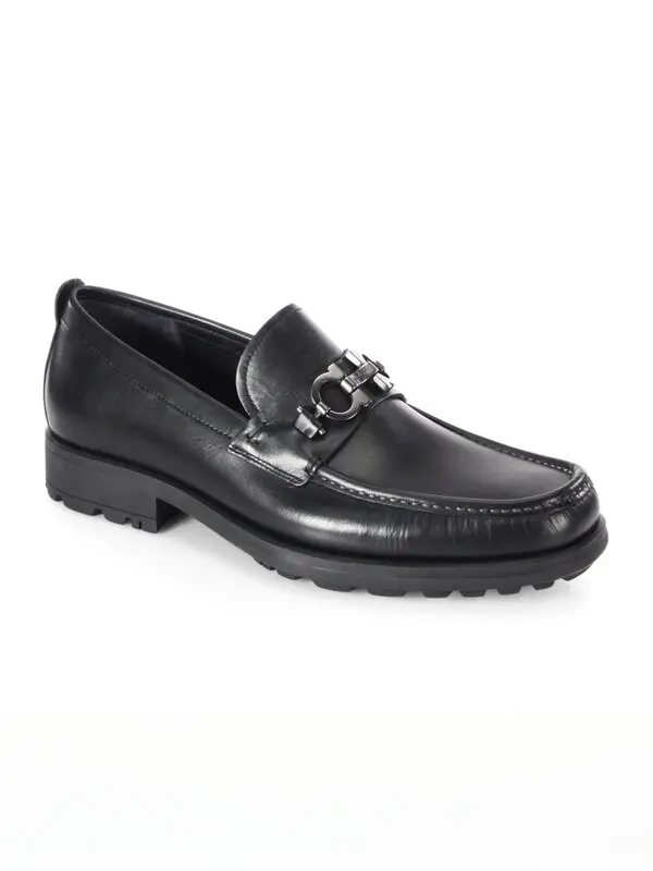 FERRAGAMO David Gancini Bit Leather Loafers - Nero