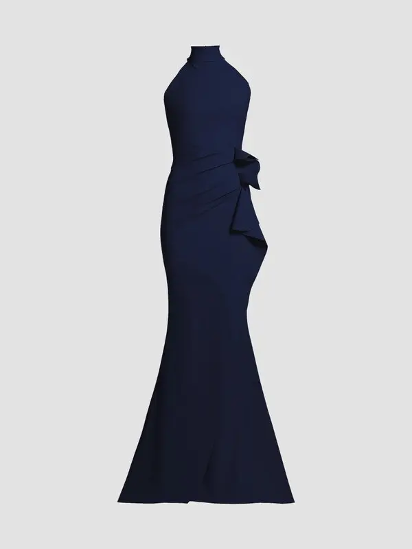 Chiara Boni La Petite Robe Gudrum Halter Ruffle Gown - Blue Notte