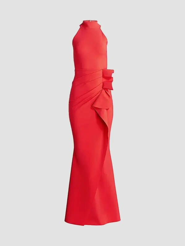 Chiara Boni La Petite Robe Gudrum Halter Ruffle Gown - Geranium