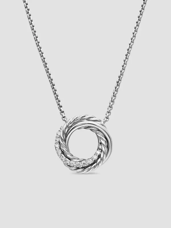David Yurman Crossover Pendant Necklace In Sterling With Diamonds, 14.5mm - Silver
