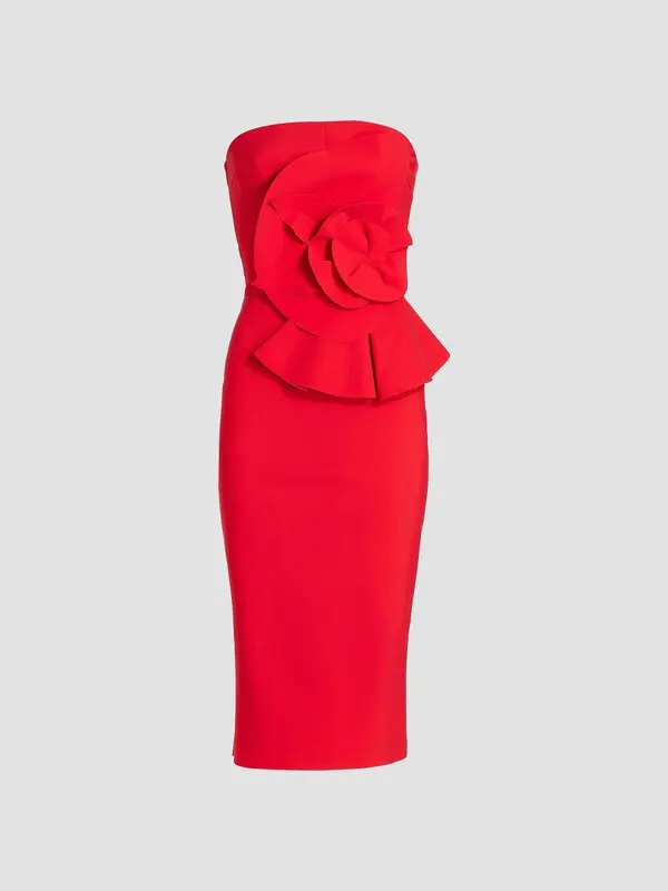 Chiara Boni La Petite Robe Hebe Strapless Ruffle Sheath Dress - Geranium
