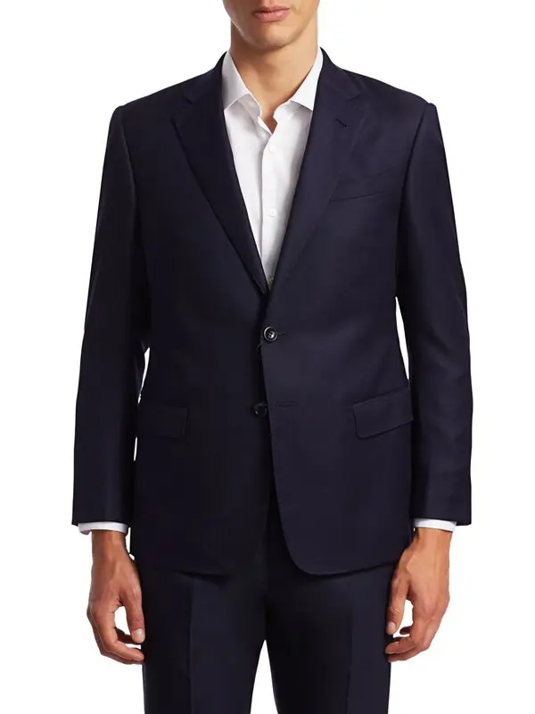Giorgio Armani Solid Single-breasted Blazer - Navy